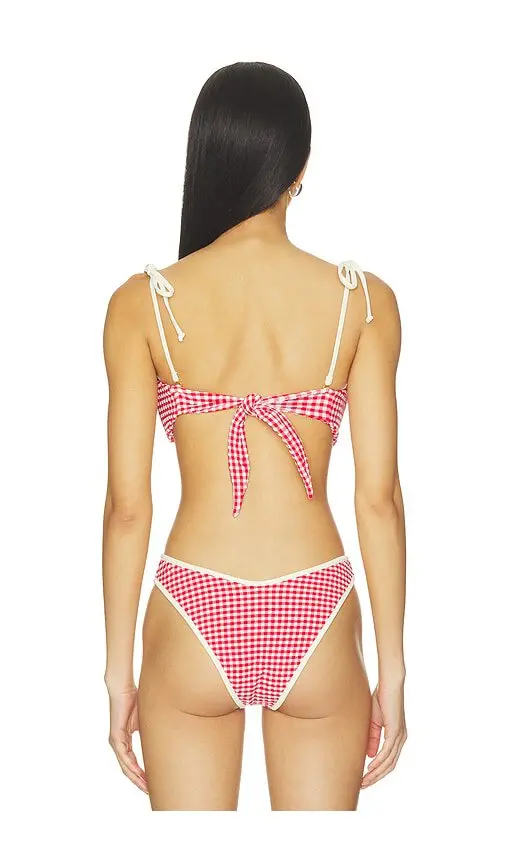 MONTCE Binded Tori Ties Bandeau Bikini Top In Red
