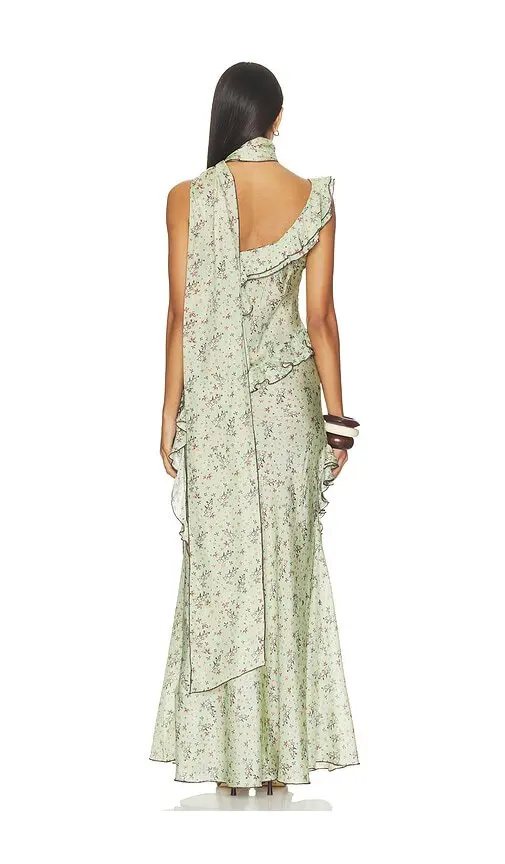 SIEDRES Monica Printed Chiffon Gown With Metallic Threading And Ruffles