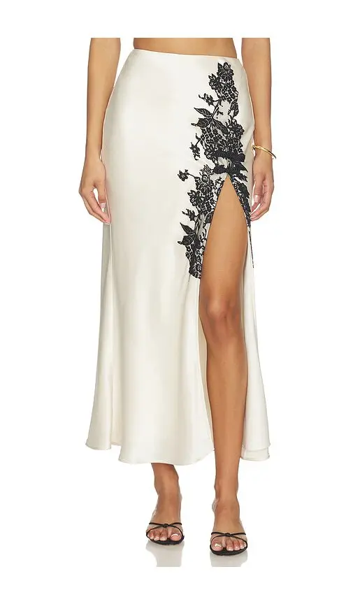 SAU LEE Elva Satin Maxi Skirt With Lace Detail