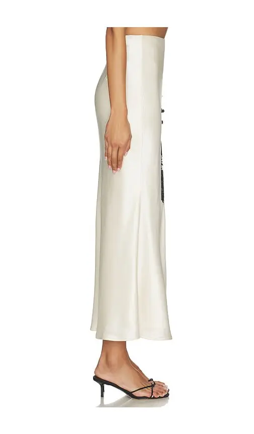 SAU LEE Elva Satin Maxi Skirt With Lace Detail