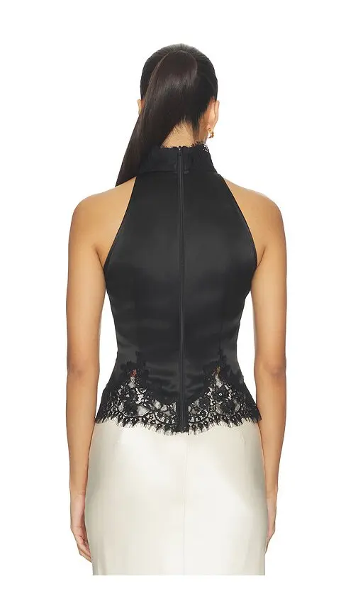 SAU LEE Elva Satin Top With Lace Trim
