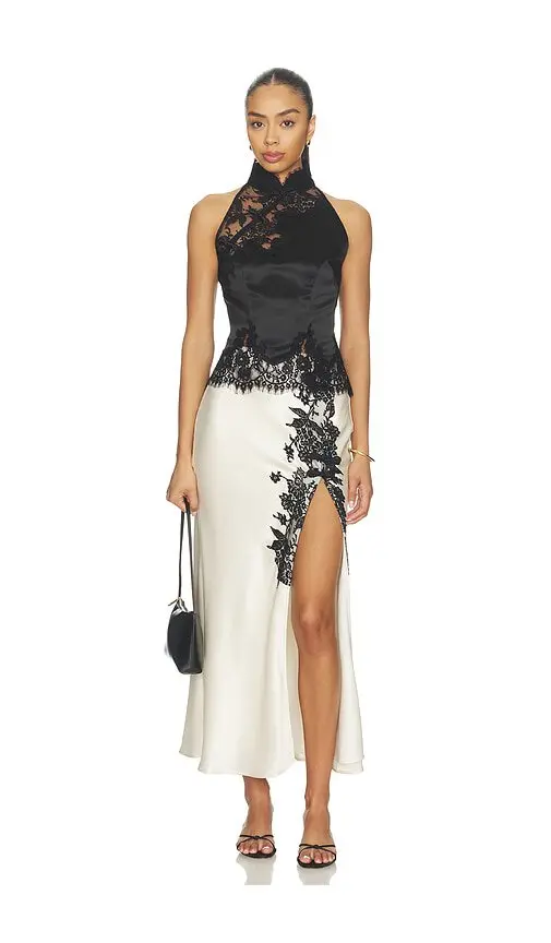 SAU LEE Elva Satin Top With Lace Trim