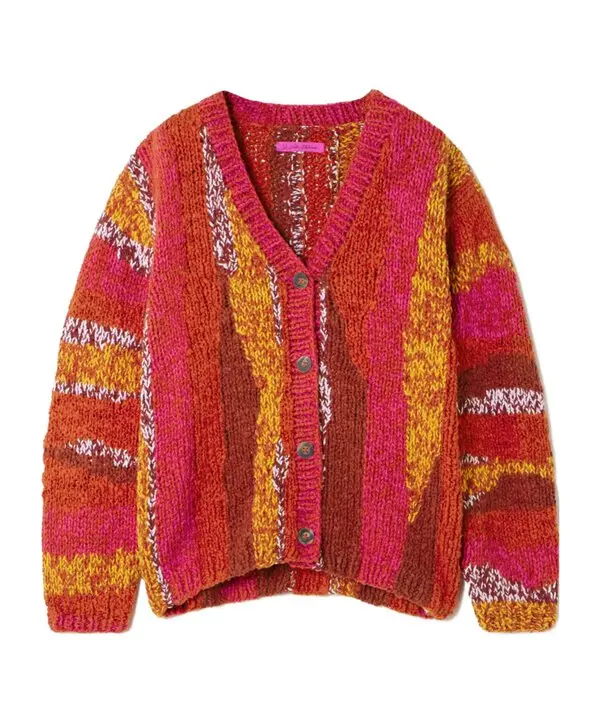 THE ELDER STATESMAN Striped Organic Cotton-bouclé Cardigan - Red