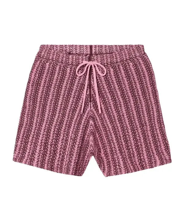 THE ELDER STATESMAN Striped Crocheted Cotton Shorts