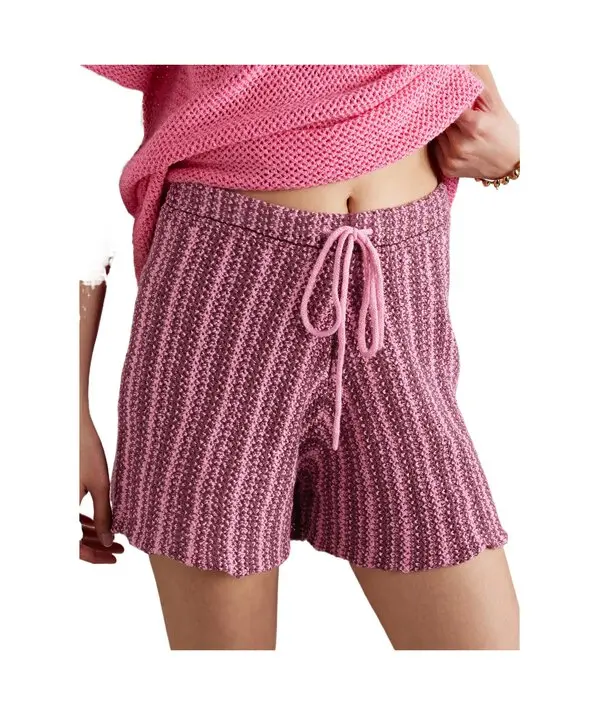 THE ELDER STATESMAN Striped Crocheted Cotton Shorts