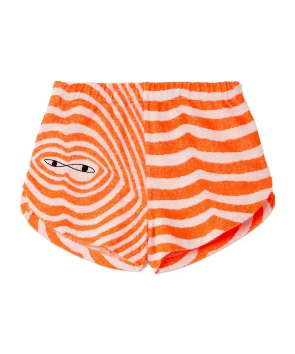 THE ELDER STATESMAN Embroidered Striped Cotton-terry Shorts