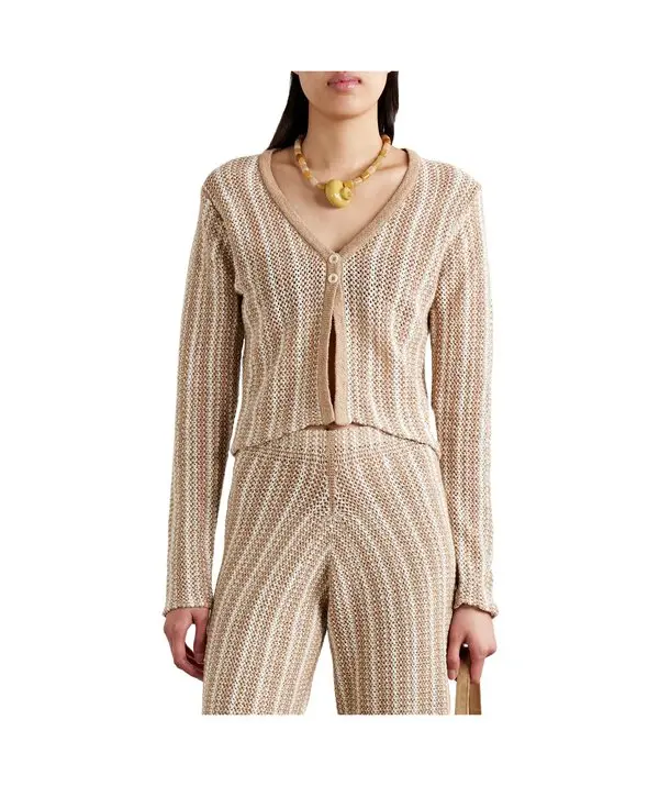 THE ELDER STATESMAN Striped Long-sleeve Knit Cardigan