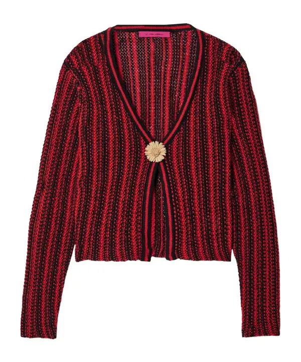 THE ELDER STATESMAN Striped Openwork Knit Cotton Cardigan
