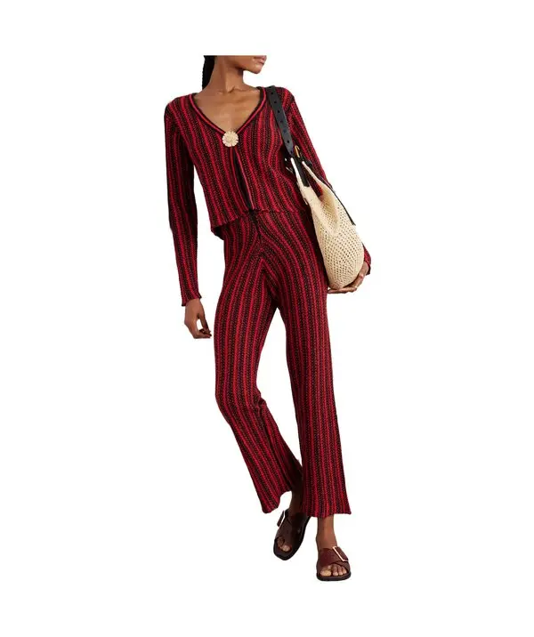 THE ELDER STATESMAN Striped Openwork Knit Cotton Cardigan