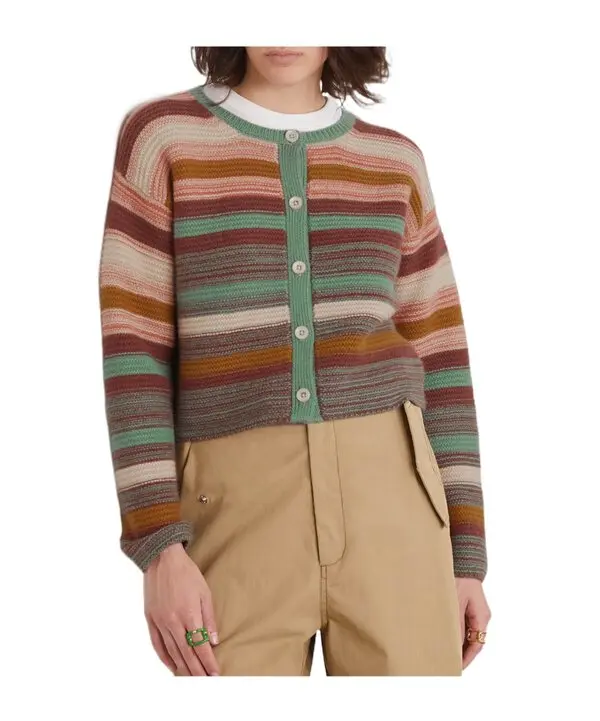 THE ELDER STATESMAN Striped Cropped Cardigan