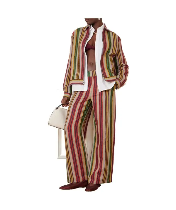 THE ELDER STATESMAN Striped Linen Jacquard Jacket