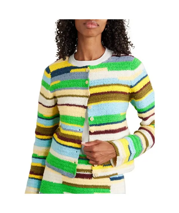 THE ELDER STATESMAN Striped Crocheted Organic Cotton Cardigan