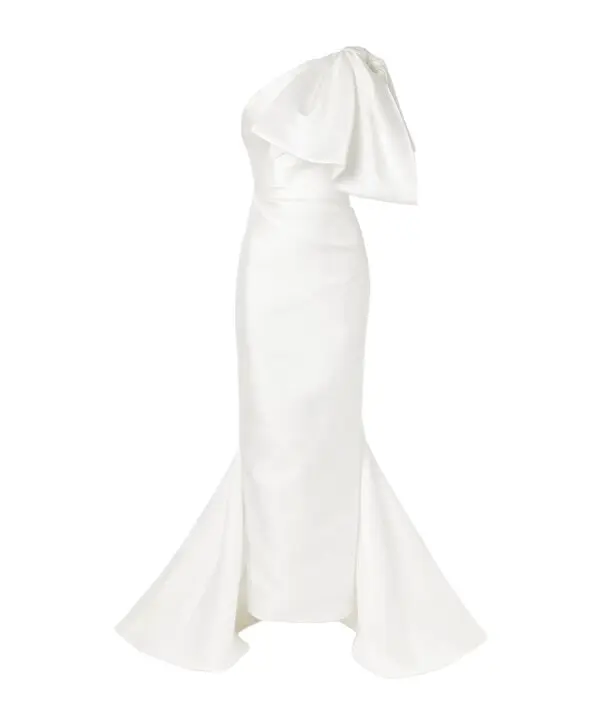 Solace Priya One-shoulder Gathered Satin-twill Gown