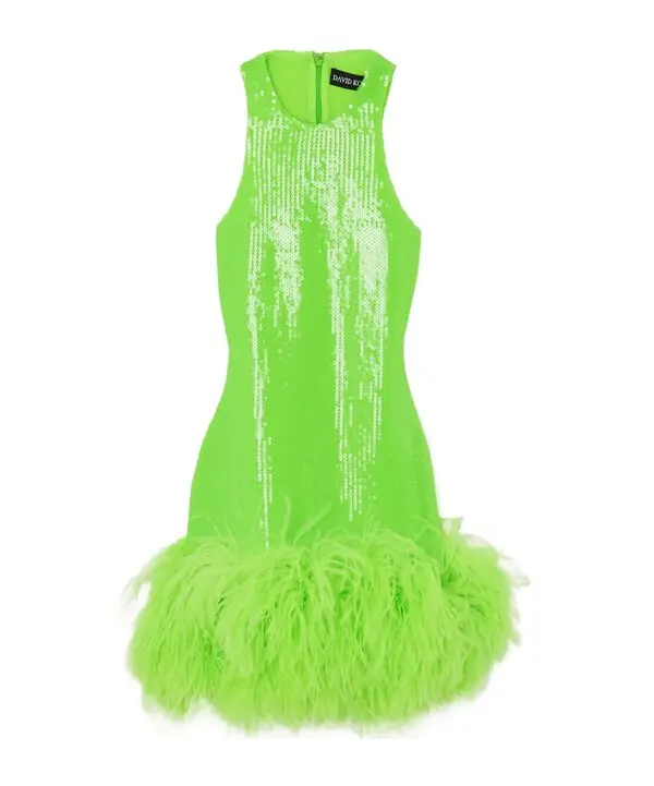 David Koma Feather-trimmed Sequin Mini Dress - No