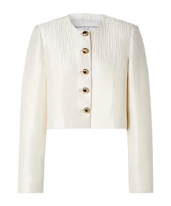 Brandon Maxwell Minimalist Round Neck Cropped Jacket