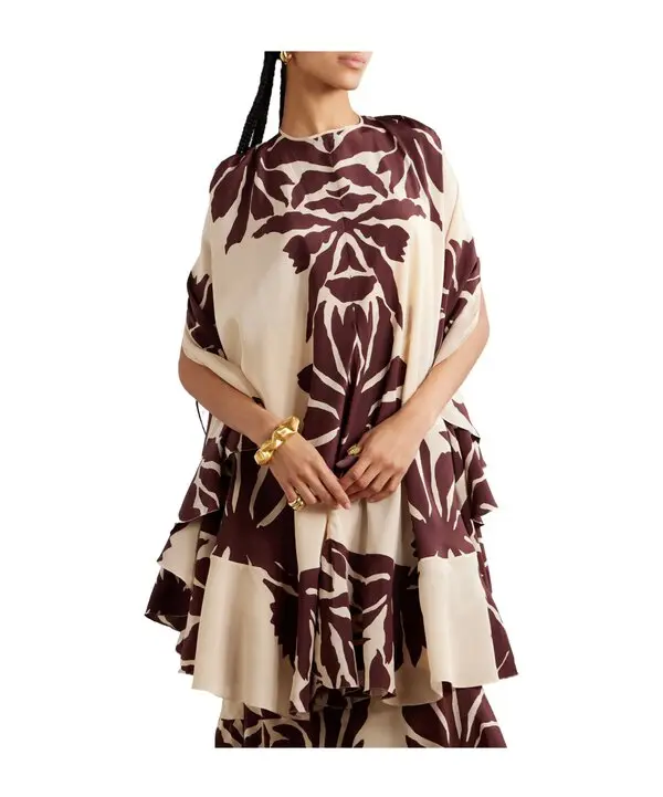 Johanna Ortiz Printed Silk Crepe De Chine Cape - No