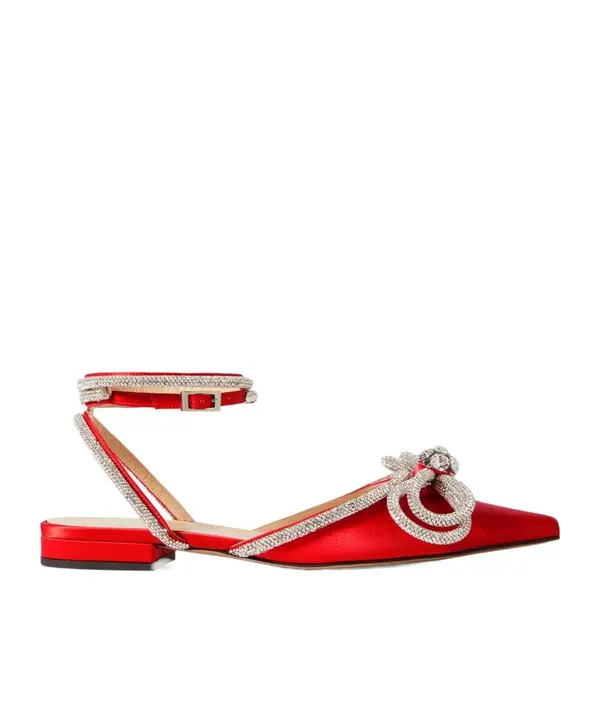 MACHMACH Pointed-toe Flat Sandals With Crystal Bow Ankle Strap
