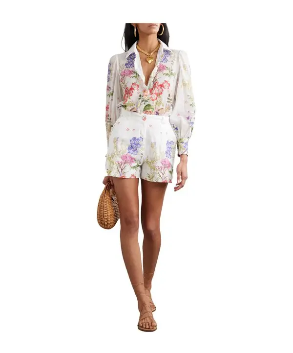 Charo Ruiz Ibiza Printed Cotton-blend Voile Shorts With Guipure Lace Trim