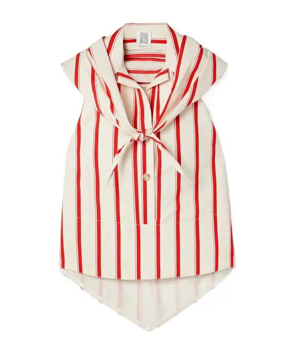 Rosie Assoulin Sleeveless Striped Shirt With Scarf Collar