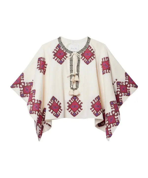 Johanna Ortiz Tie-detailed Embroidered Cotton Cape