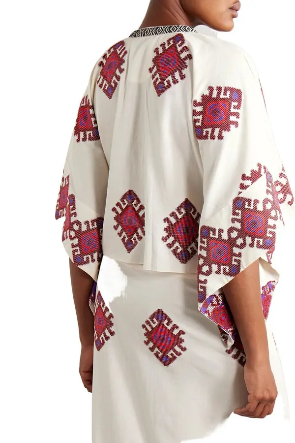 Johanna Ortiz Tie-detailed Embroidered Cotton Cape