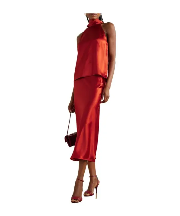 Galvan Valletta Draped Satin Midi Skirt