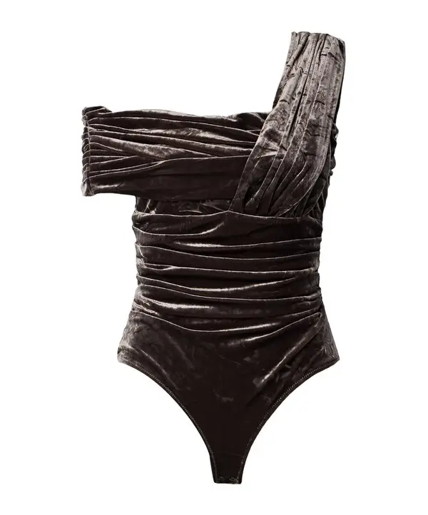 GOLDSIGN The Tilson One-shoulder Gathered Stretch-velvet Bodysuit