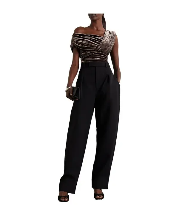 GOLDSIGN The Tilson One-shoulder Gathered Stretch-velvet Bodysuit