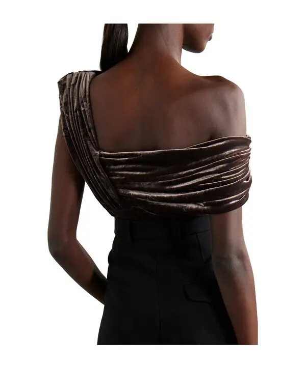 GOLDSIGN The Tilson One-shoulder Gathered Stretch-velvet Bodysuit