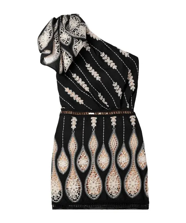 Johanna Ortiz One-shoulder Guipure Lace-trimmed Voile Mini Dress - No