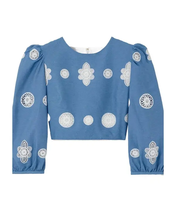 Borgo De Nor Crochet Lace-trimmed Denim Top