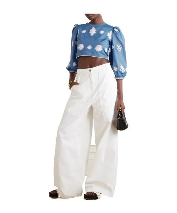 Borgo De Nor Crochet Lace-trimmed Denim Top