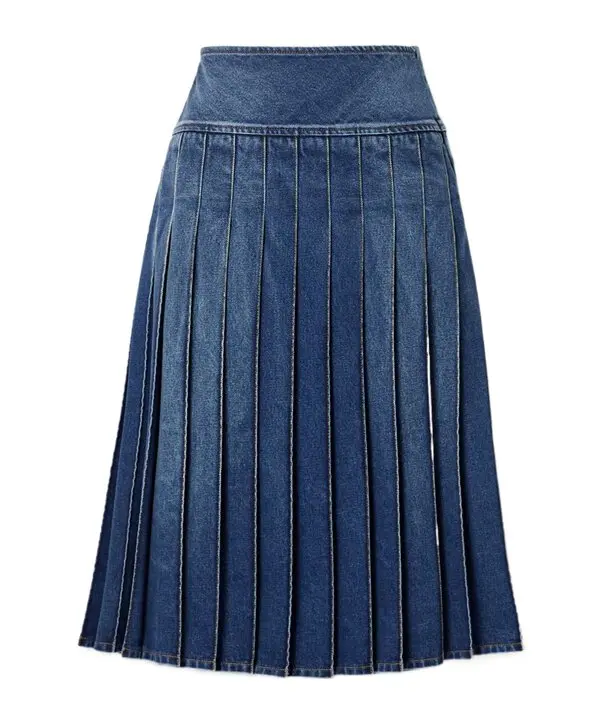 Michael Kors Pleated Denim Midi Skirt