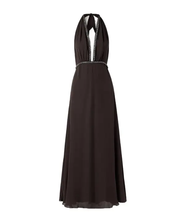 Johanna Ortiz Elegant Dark Brown Long Dress - Black