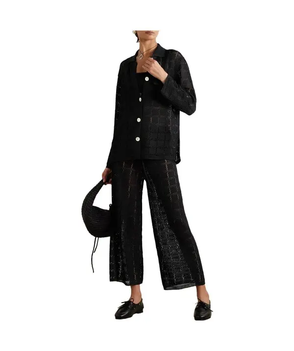 Calle Del Mar Pointelle Knit Wide-leg Trousers