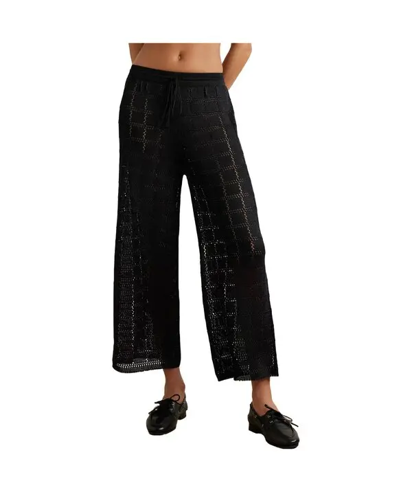 Calle Del Mar Pointelle Knit Wide-leg Trousers