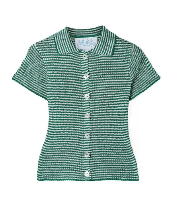 Calle Del Mar Striped Ribbed-knit Polo Shirt
