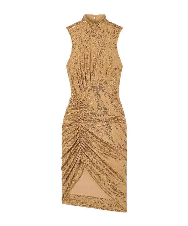 Michael Kors Ruched Sequined Crepe Midi Dress
