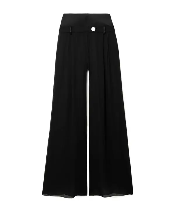 Galvan Embellished Satin-trimmed Georgette Wide-leg Pants
