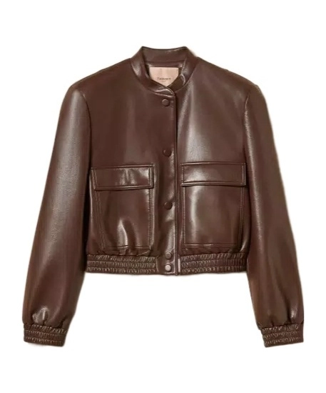 TWINSET Faux Leather Bomber Jacket With Pockets