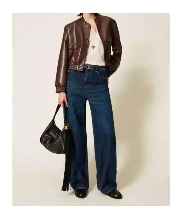 TWINSET Faux Leather Bomber Jacket With Pockets