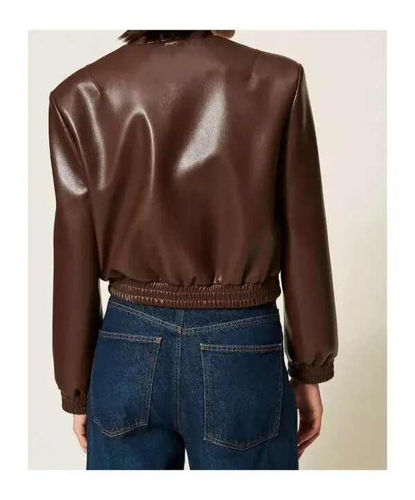 TWINSET Faux Leather Bomber Jacket With Pockets