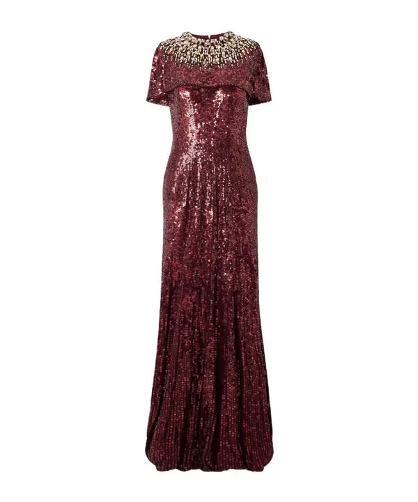 Jenny Packham Sequined Gown With Embellished Cape Overlay - No