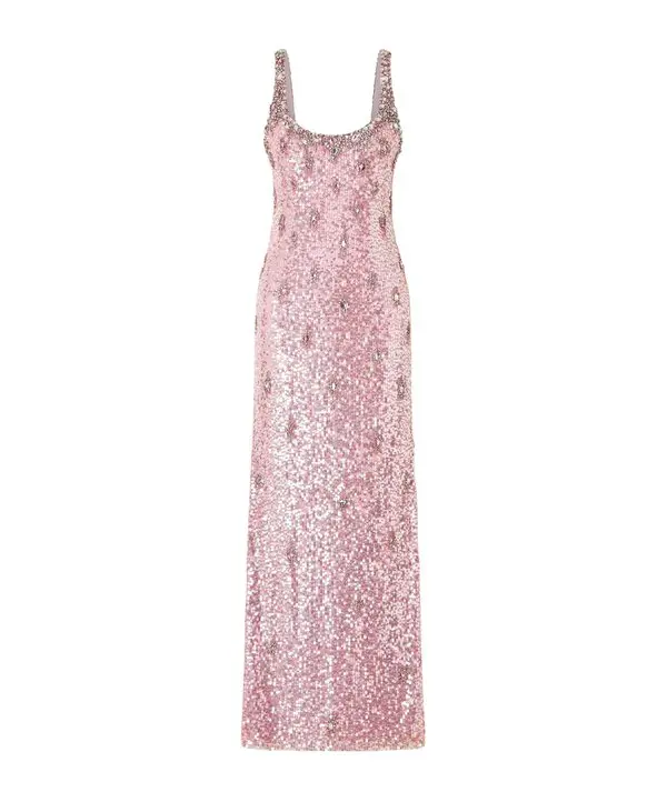 Jenny Packham Eza Embellished Mesh Gown - Pink