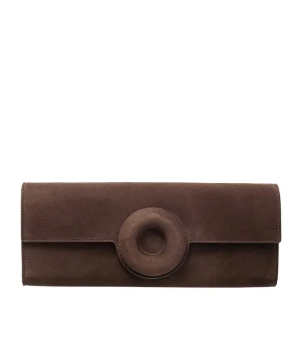 AQUAZZURA Suede Clutch Bag With Circular Ring Closure