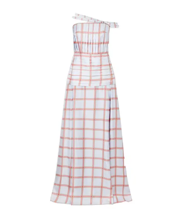 EMILIA WICKSTEAD Estella Pleated Checked Silk-twill Gown