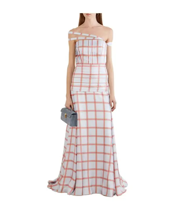 EMILIA WICKSTEAD Estella Pleated Checked Silk-twill Gown