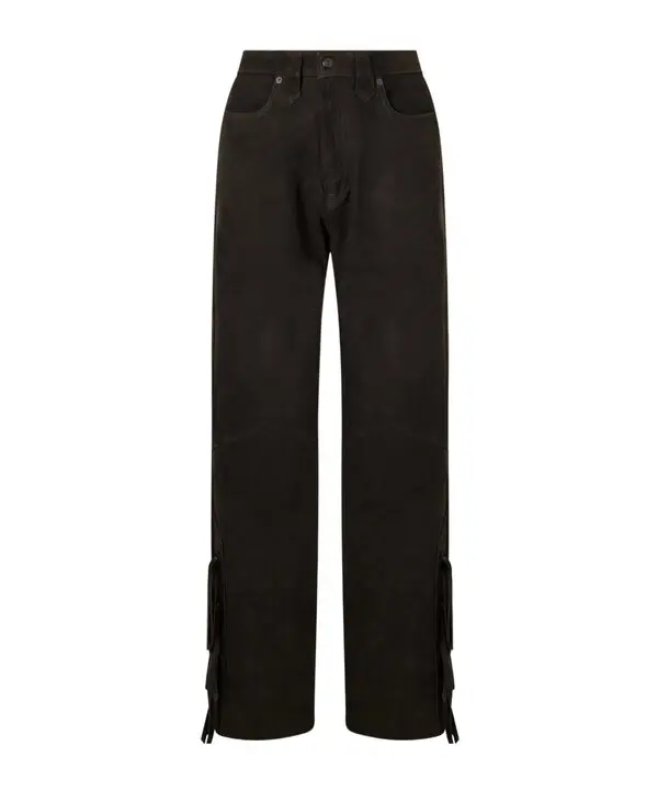 Ralph Lauren Tie Detailed Suede Wide-leg Pants
