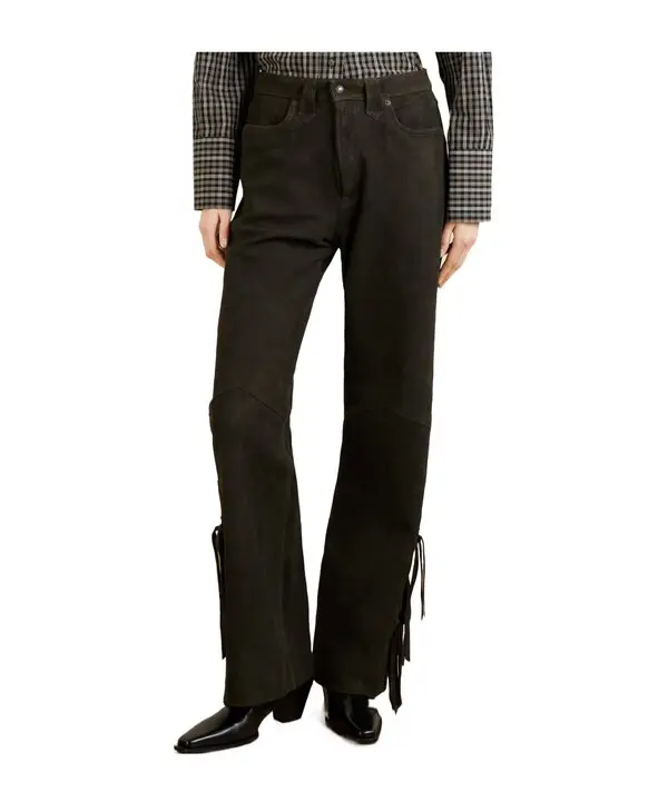 Ralph Lauren Tie Detailed Suede Wide-leg Pants