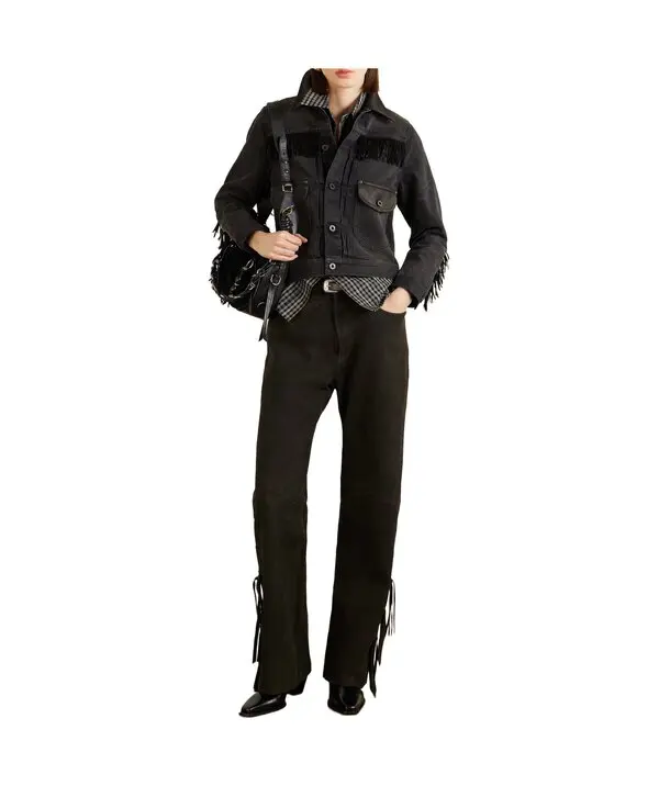 Ralph Lauren Tie Detailed Suede Wide-leg Pants